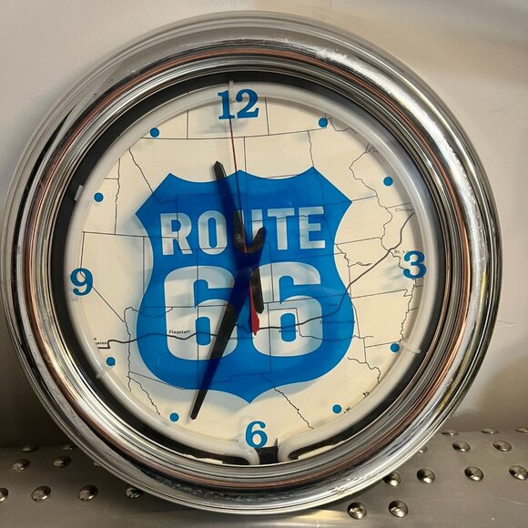 Wall Decor | Vintage Route 66 Silver Neon Clock 12 Inch Diameter Battery Operated | Poshmark